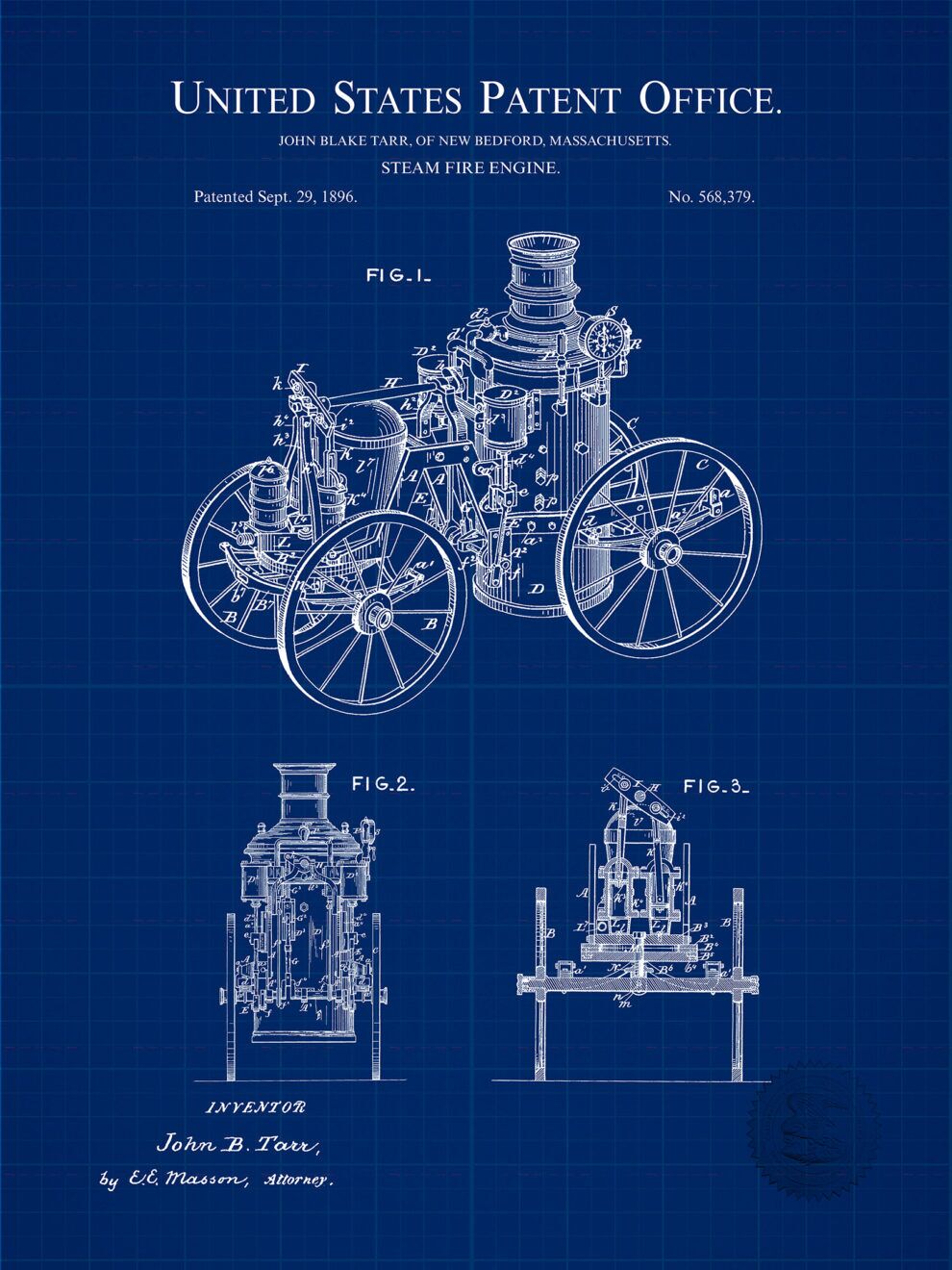 Steam Fire Engine | 1896 Patent Print