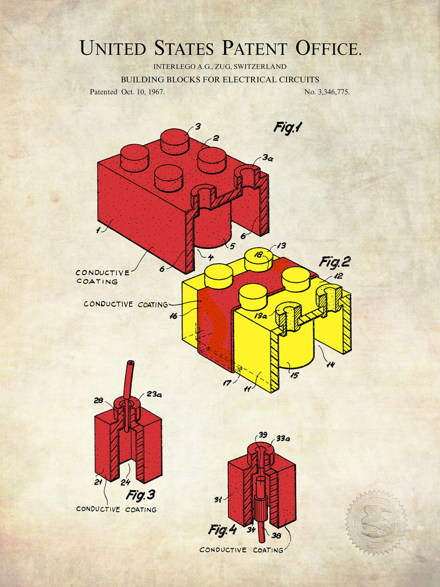 Lego Building Block | 1966 Patent Print | Vintage Toy Decor
